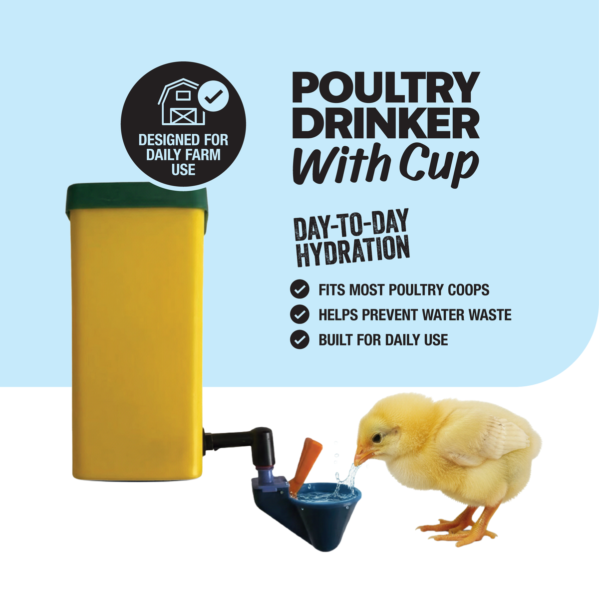 1L Poultry Drinker with Auto-Fill Cup Chicken Waterer | Hatching Time